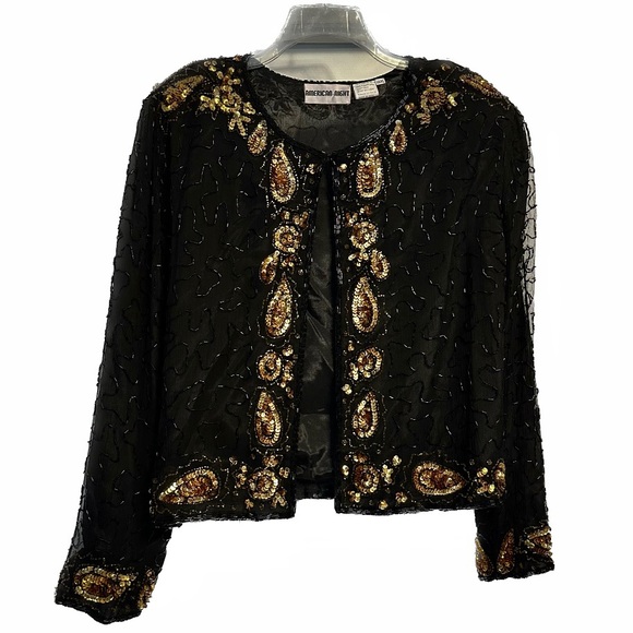 American Night | Jackets & Coats | Vintage Sequin Paisley Black Gold ...